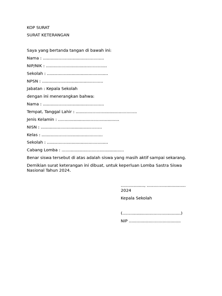 Surat Ket Kepsek | PDF