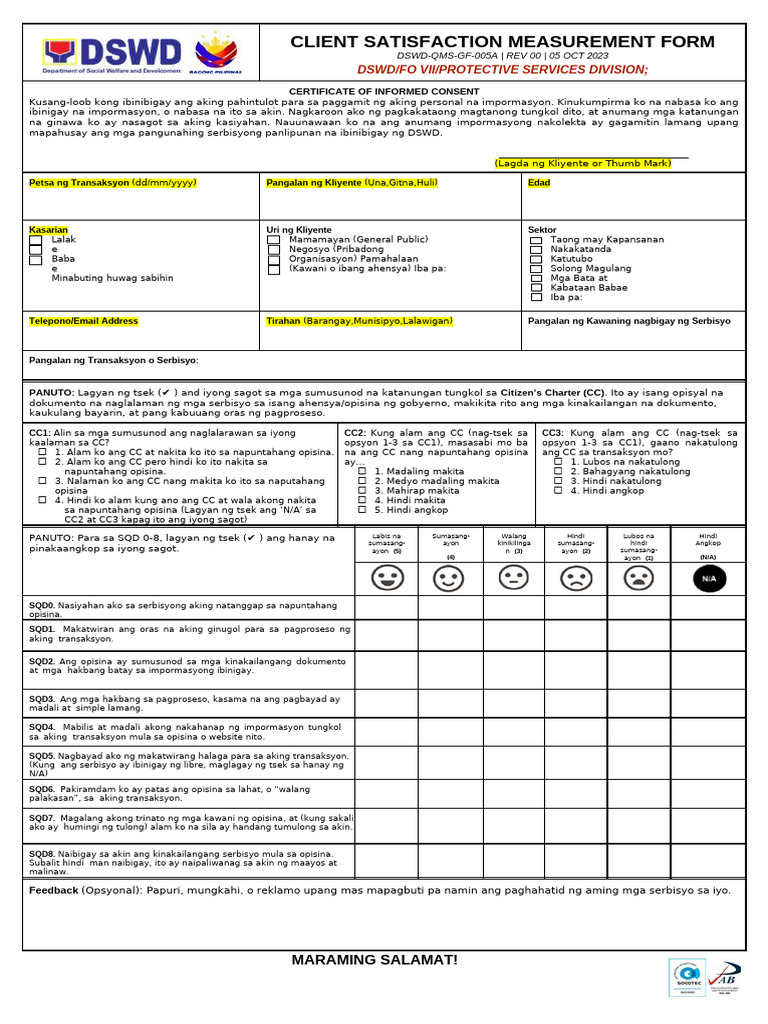 Client Satisfaction Form | PDF