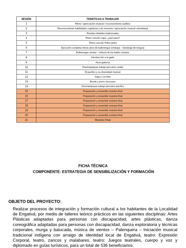 Planeacion Proyecto Engativa 2023 | PDF | Ritmo | Instrumentos musicales