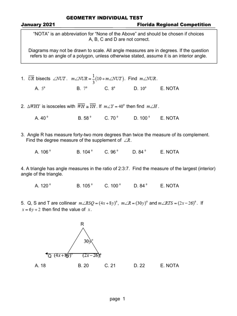 Florida Geometry Test Questions 2021 | PDF | Triangle | Rectangle