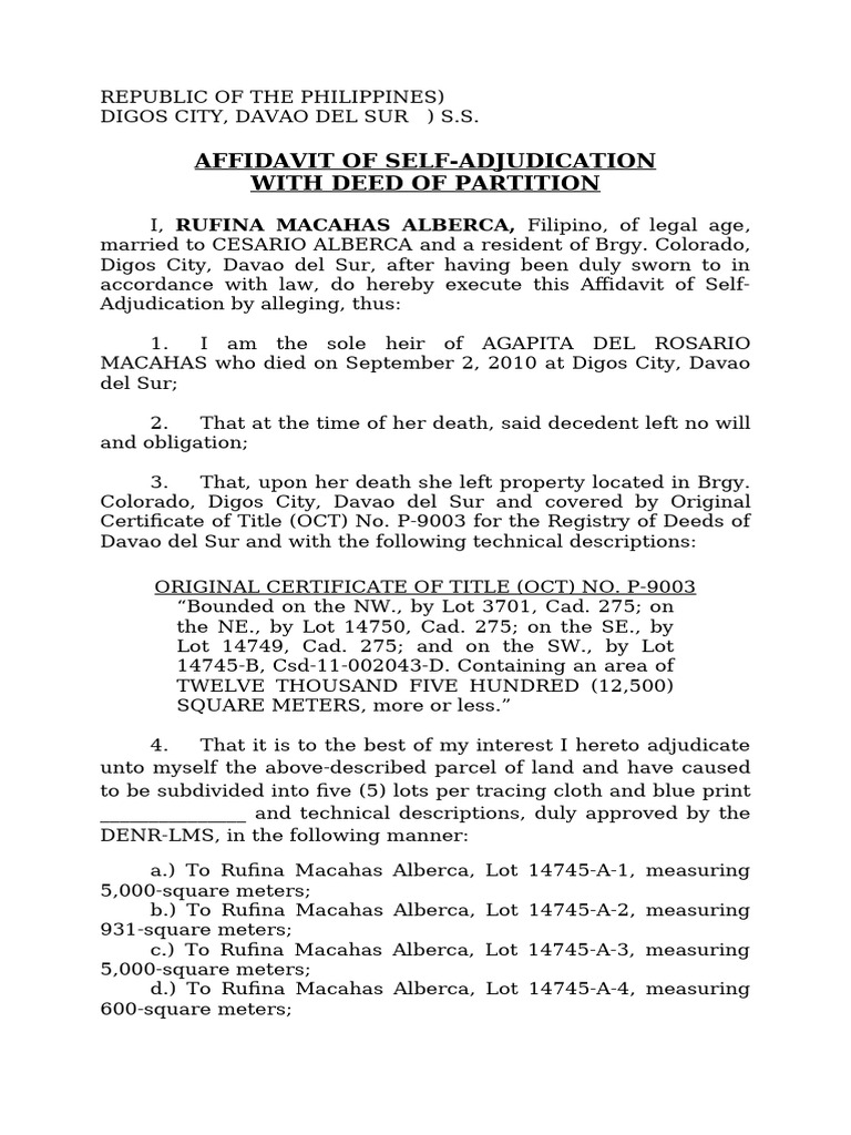 Affidavit of Sel Adjudication Alberca | PDF | Affidavit | Evidence