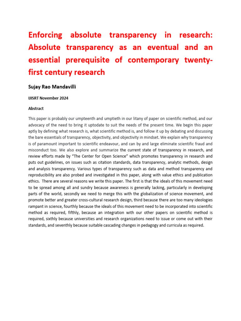 Sujay Rao Mandavilli Enforcing Absolute Transparency in Research FINAL FINAL FINAL FINAL FINAL ...