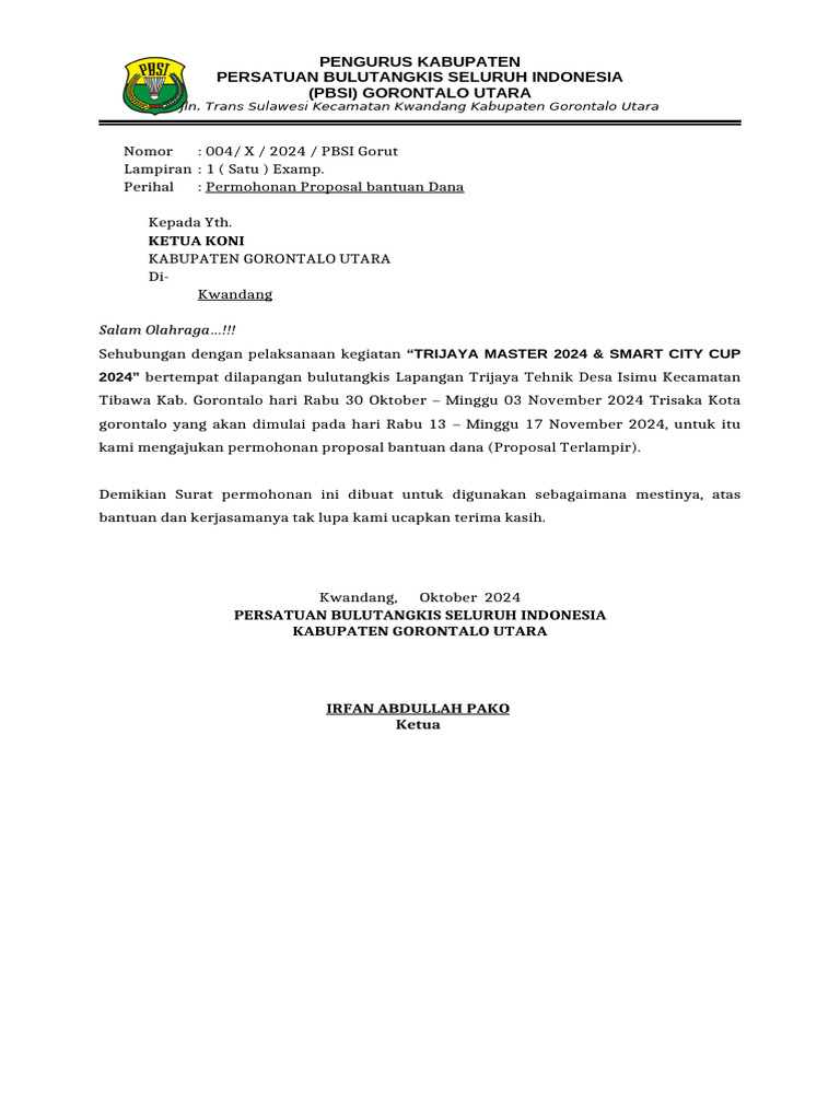 Permohonan Dana untuk Trijaya Master 2024 | PDF