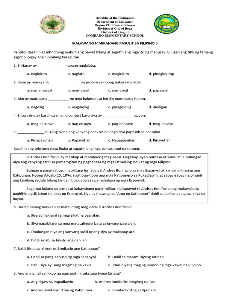 PT - Filipino 5 - Q2 | PDF