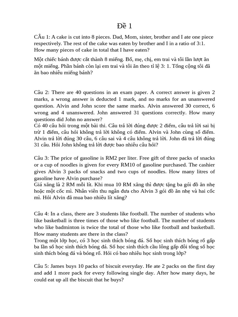 Đề 1- vòng loại- asmo 4 | PDF