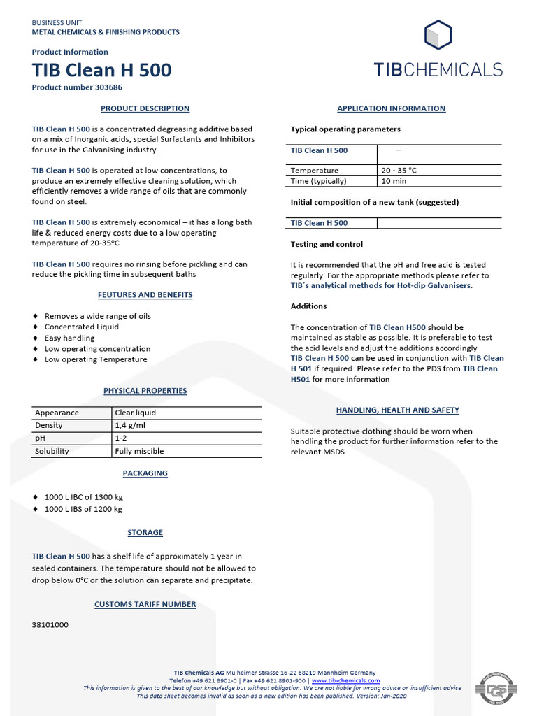TIB Clean H 500 | PDF | Chemistry | Materials