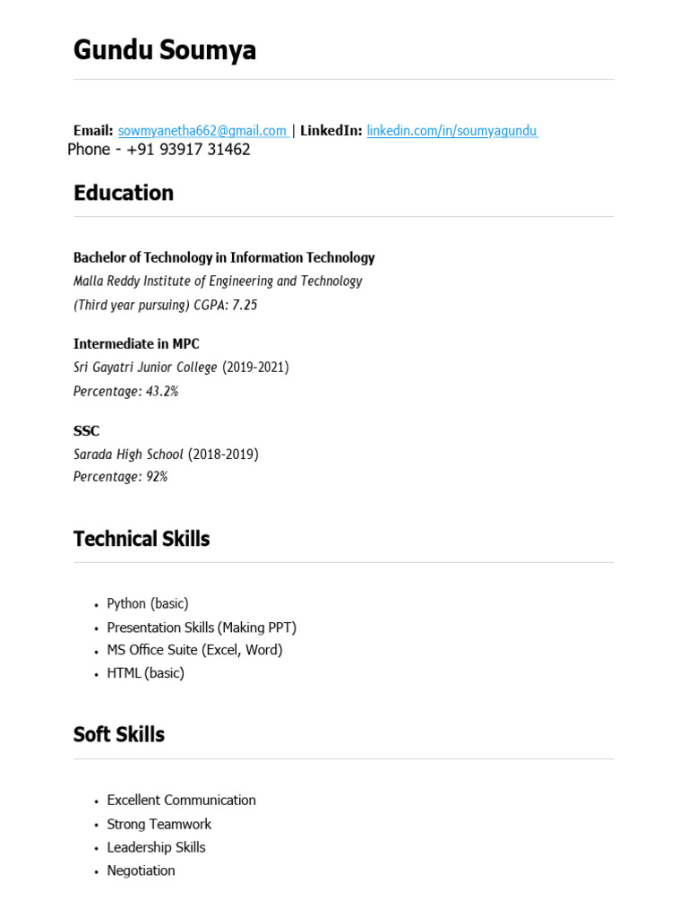 Soumya Gundu Resume | PDF