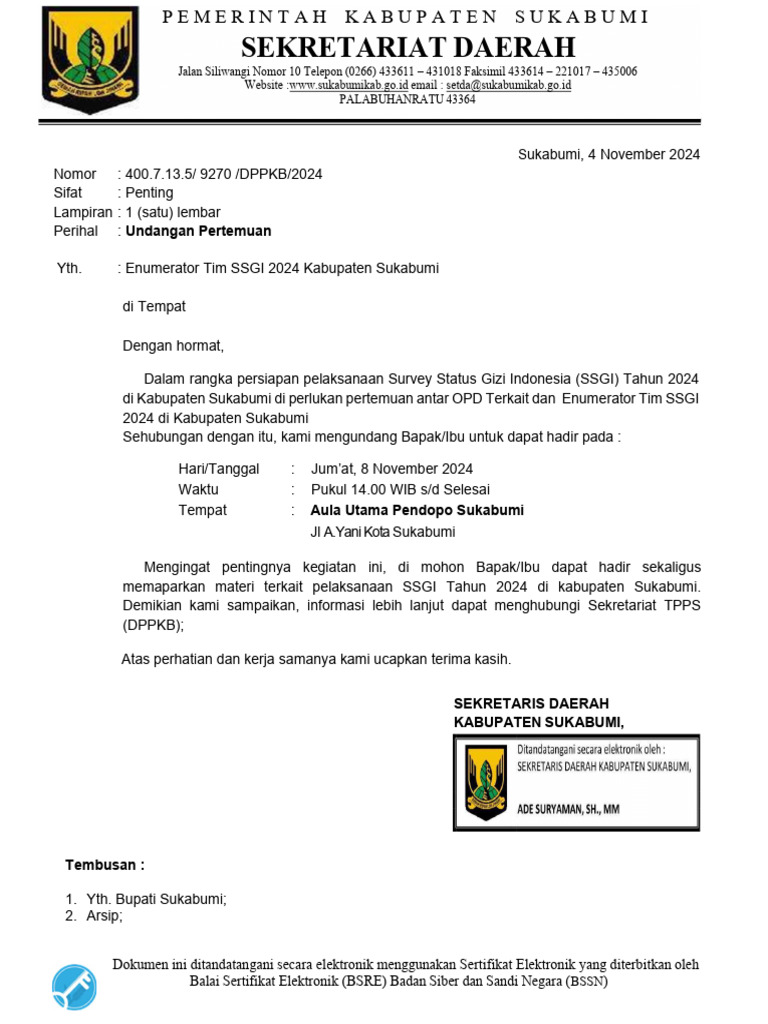 Surat Undangan Untuk Enumerator Ssgi | PDF