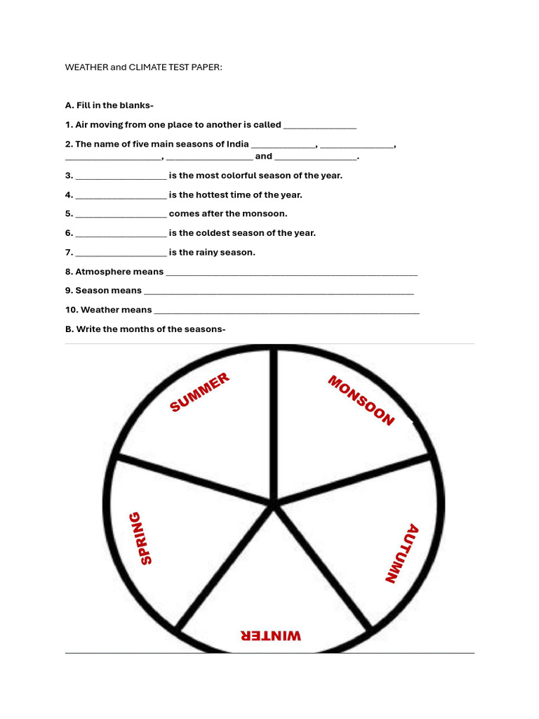 Weather and Climate Test Paper | PDF | Monsoon | Weather