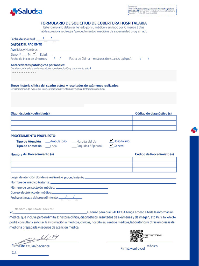 Formulario-Solicitud-Cobertura-Hospitalaria-Medico + Informe Medico ...