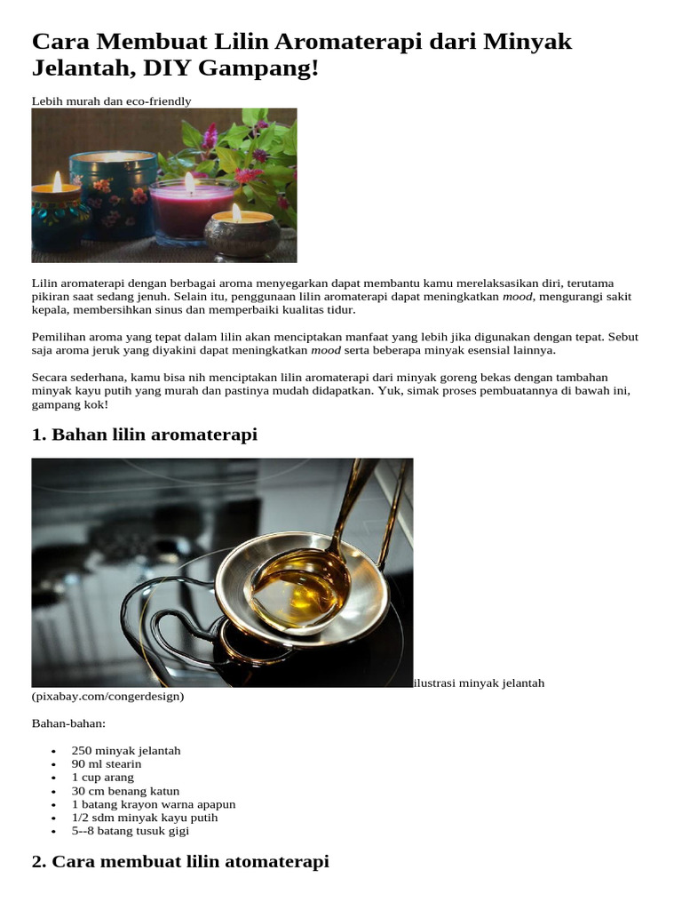 Cara Membuat Lilin Aromaterapi Dari Minyak Jelantah | PDF