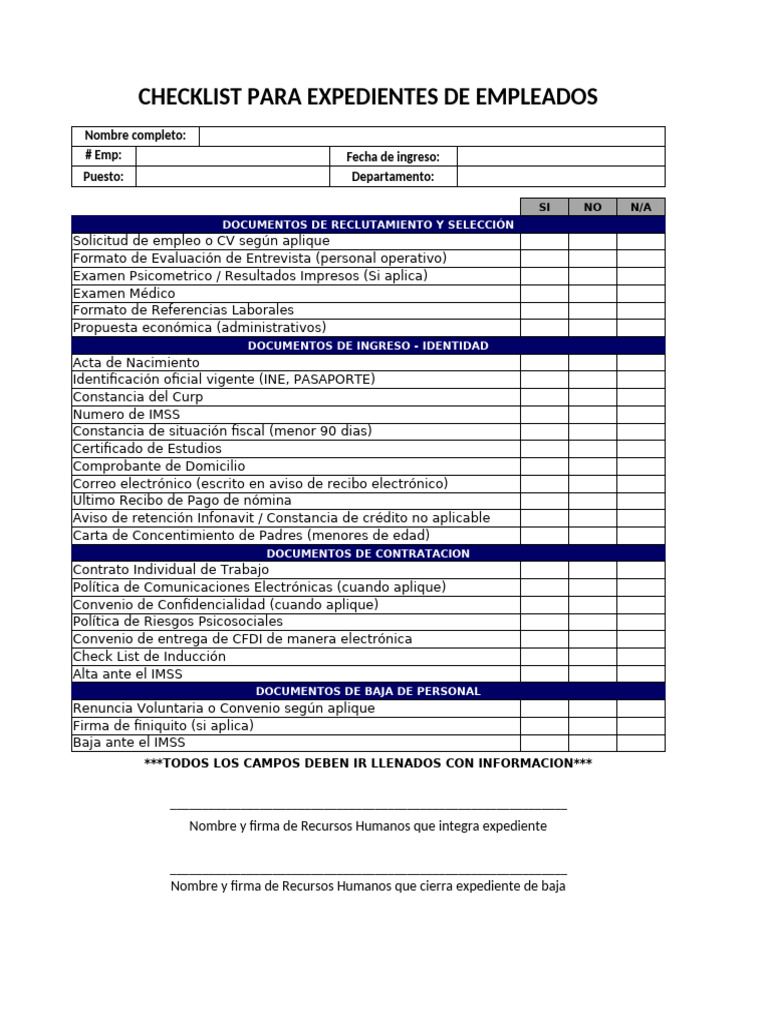 Checklist para Expedientes de Empleados | PDF