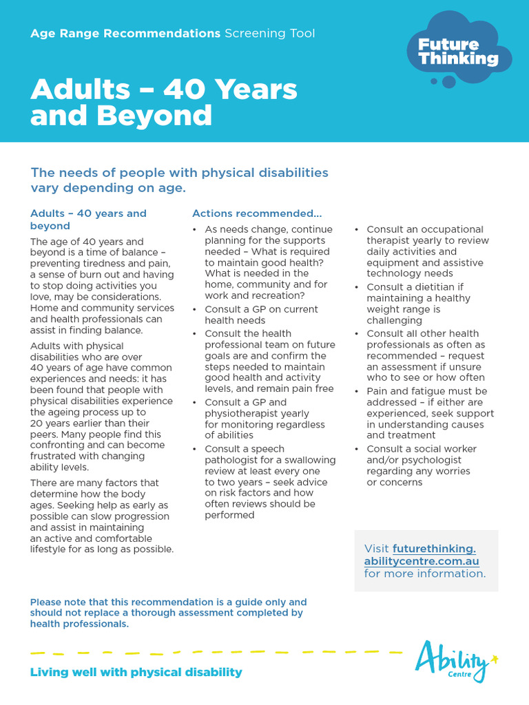 Age Range Recommendations - Adults - 40 Years and Beyond | PDF ...