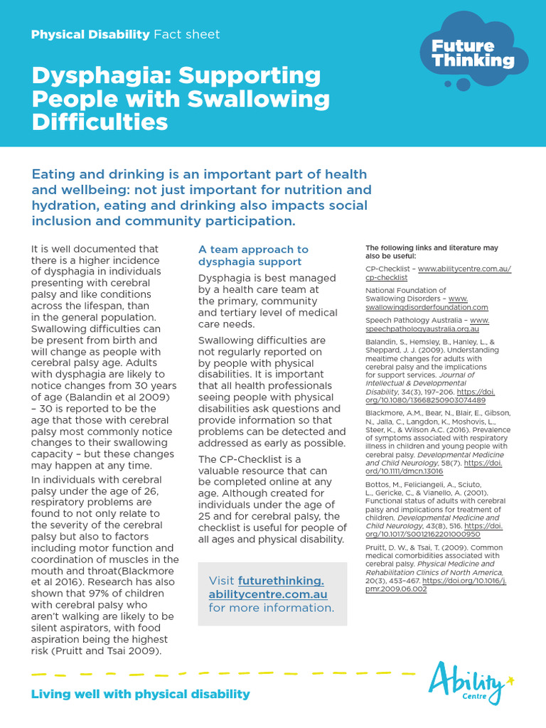 Dysphagia - Supporting People With Swallowing Difficulties | PDF | Cerebral Palsy | Clinical ...