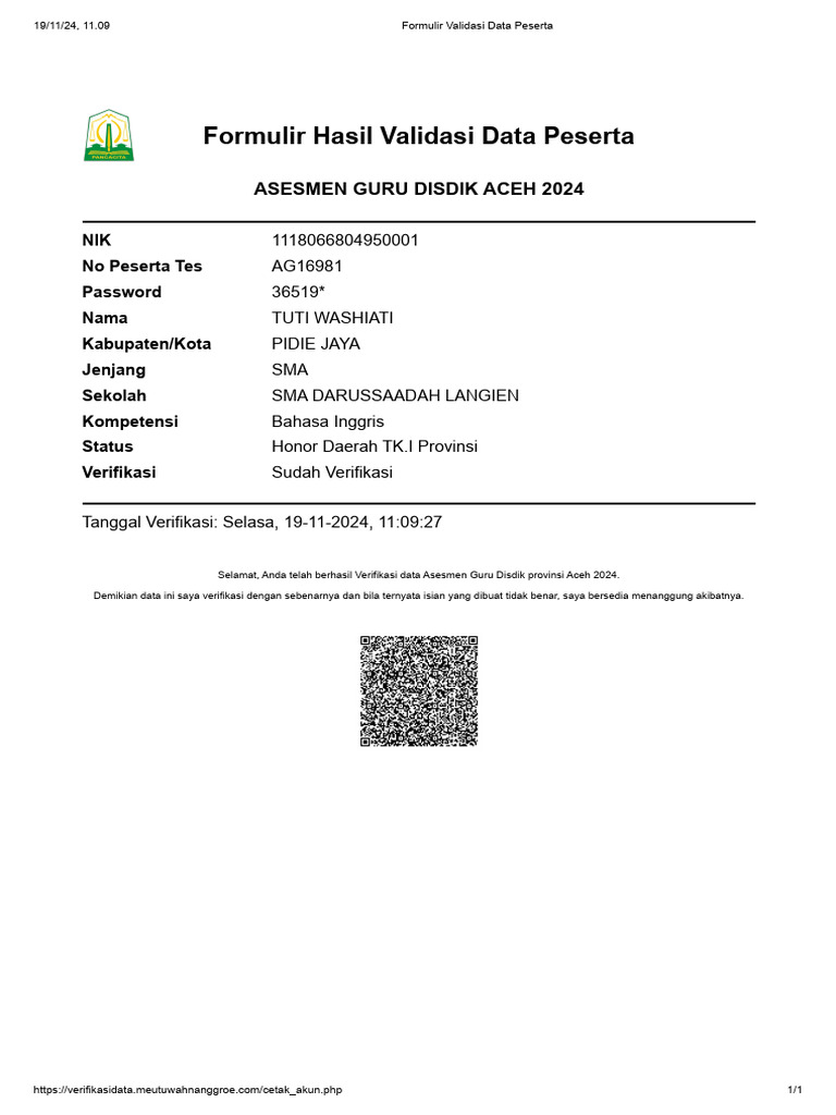 Formulir Validasi Data Peserta | PDF