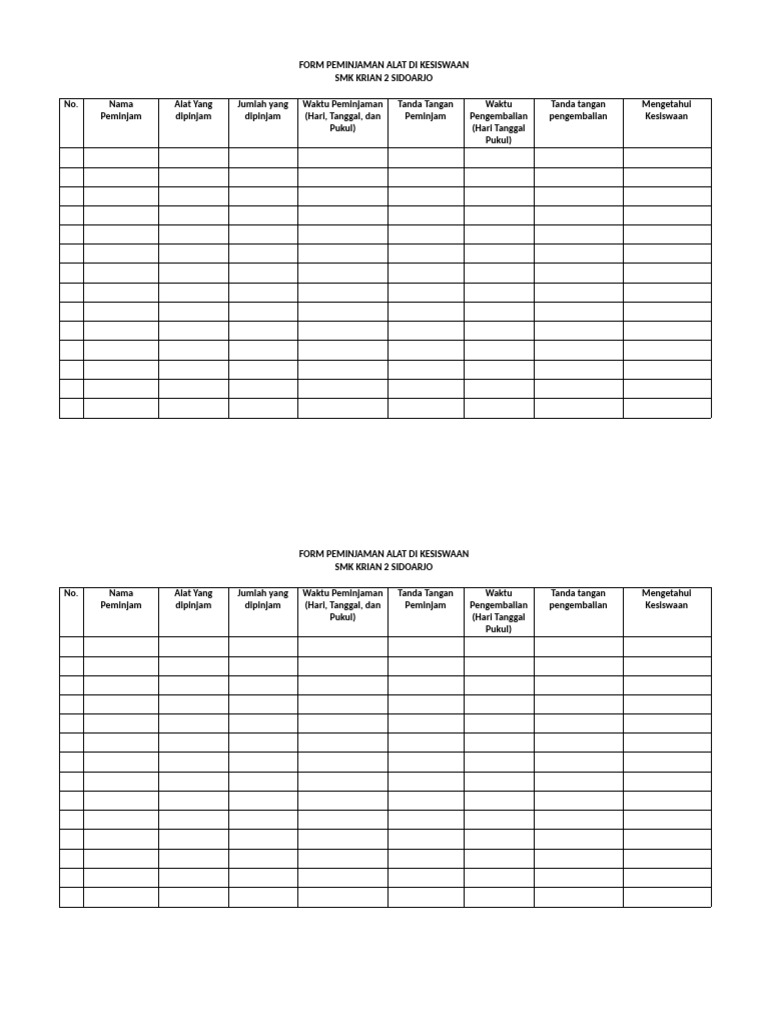 Form Peminjaman Alat Di Kesiswaan | PDF