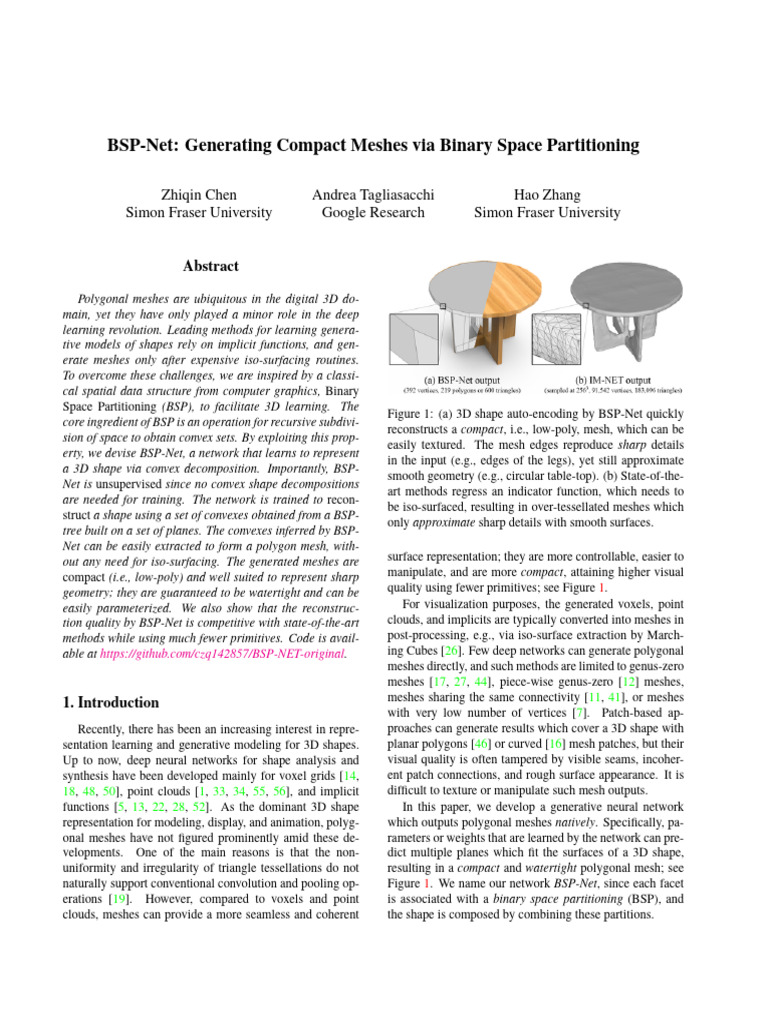 Bsp Net Generating Compact Meshes Via Binary Space Partitioning Pdf Image Segmentation Shape