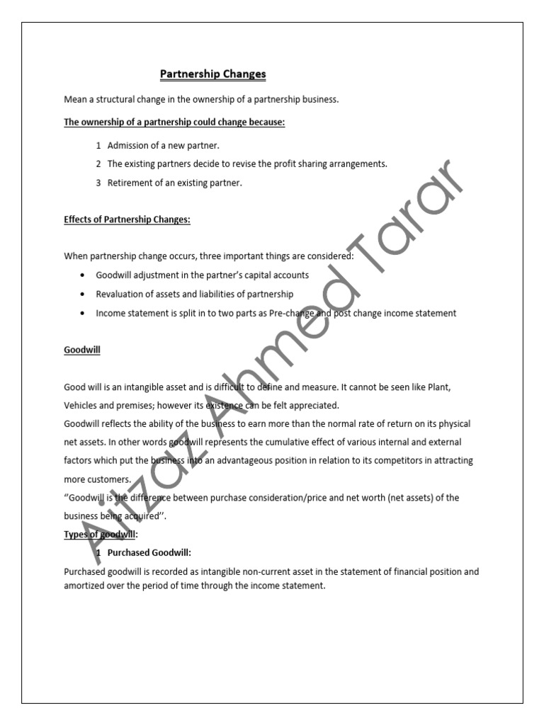 Partnership Ownership Changes Explained | PDF | Goodwill (Accounting ...