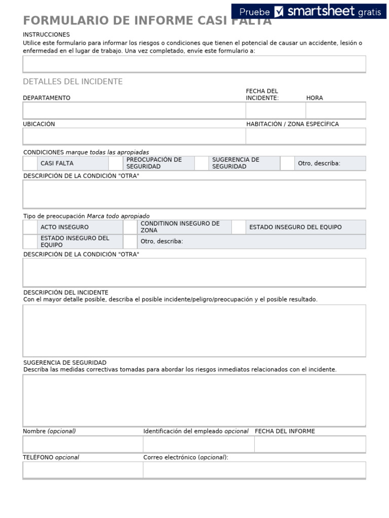IC Near Miss Report Form Template 10691 - WORD - ES | PDF