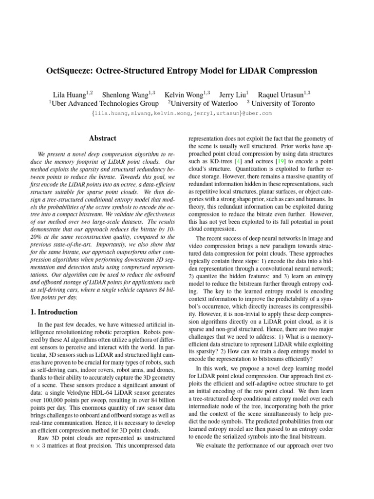 OctSqueeze Octree-Structured Entropy Model For LiDAR Compression | PDF | Data Compression | Deep ...