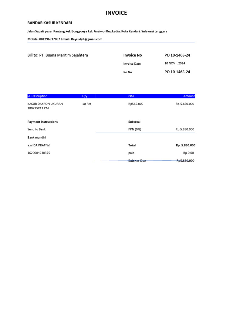 INVOICE PO 10-1465 - 2024 PT. Buana Maritim Sejahtera | PDF