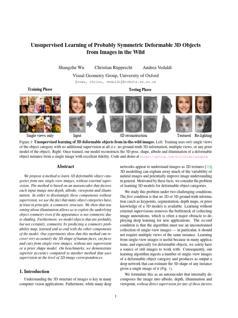 Unsupervised Learning Of Probably Symmetric Deformable 3d Objects Pdf 3 D Computer Graphics
