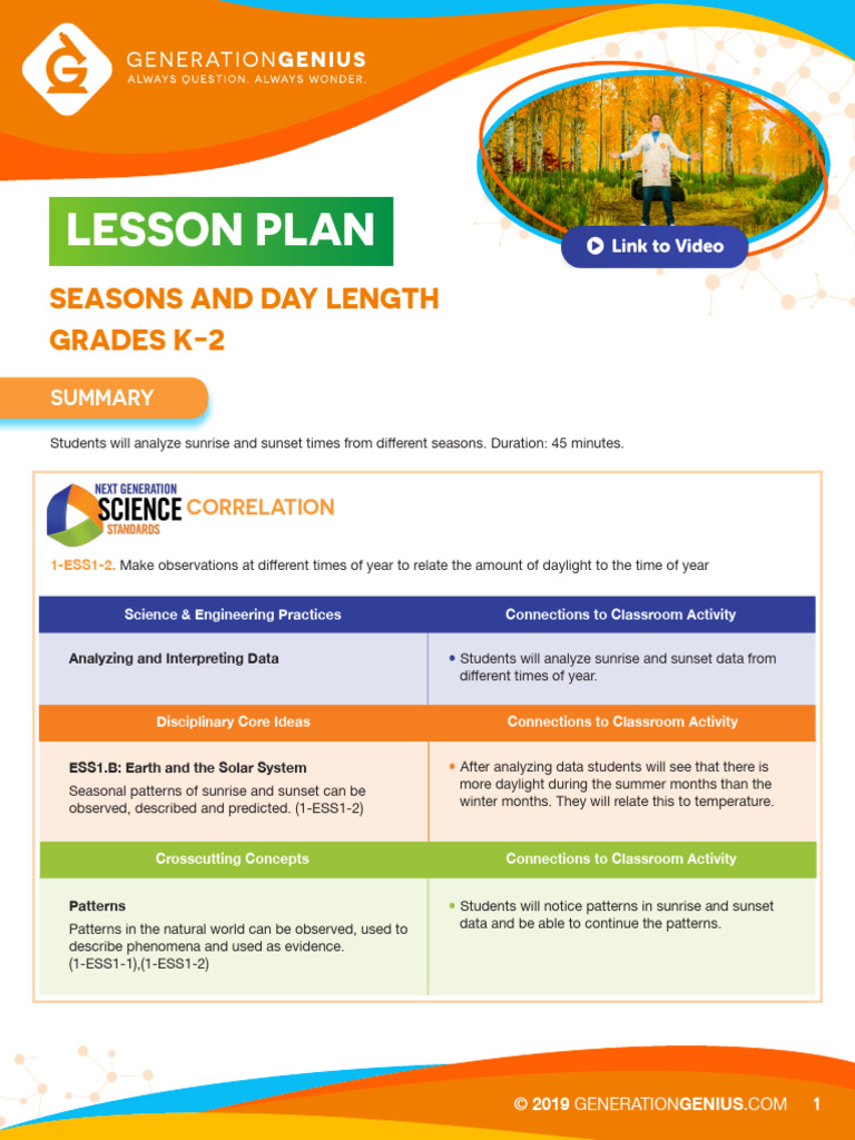 Four Seasons Lesson Plan GG | PDF | Sunset