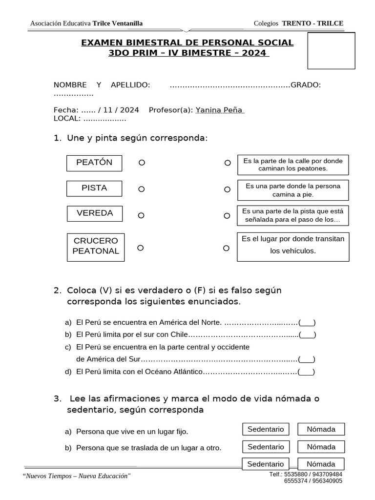 Examen Final Matematica 3er Grado | PDF | Cristobal colon