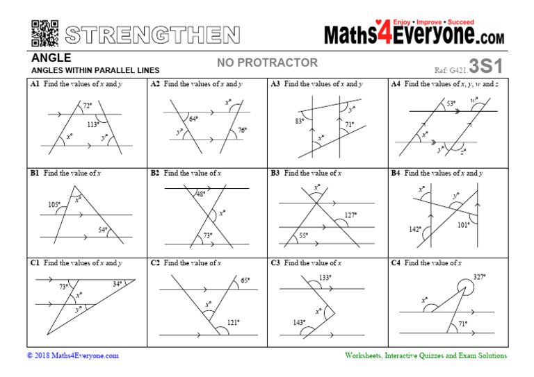 Angles On Parallel-Lines Exercise - QUESTIONS | PDF