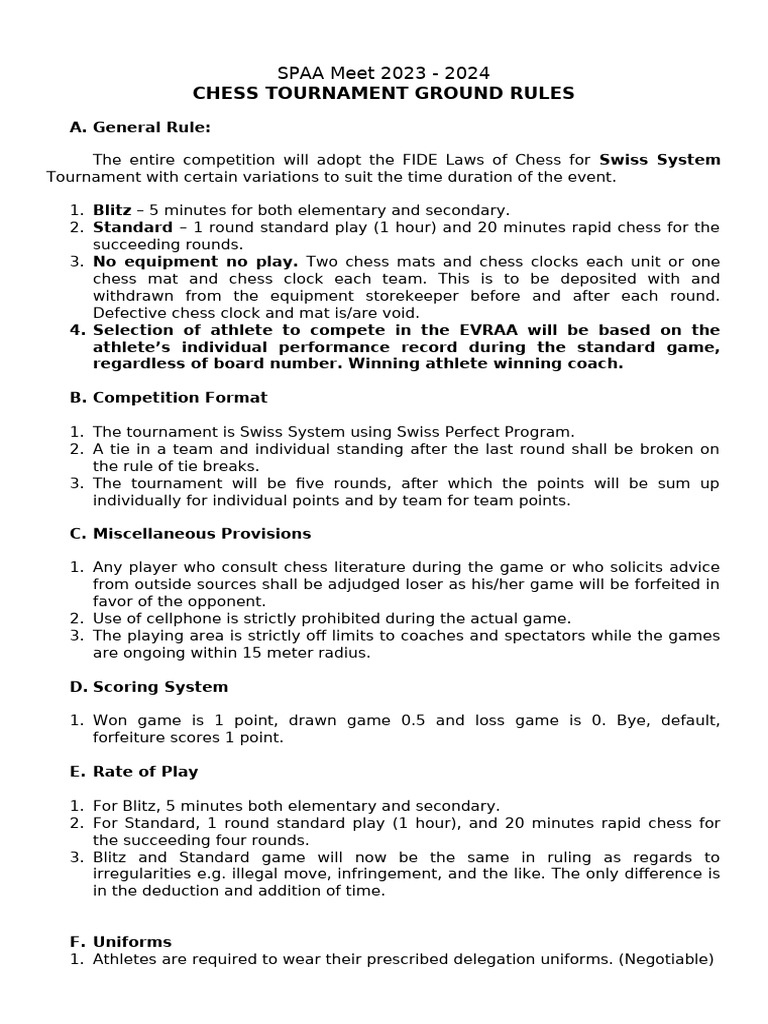Chess Tournament Rules & Format | PDF | Chess | Abstract Strategy Games