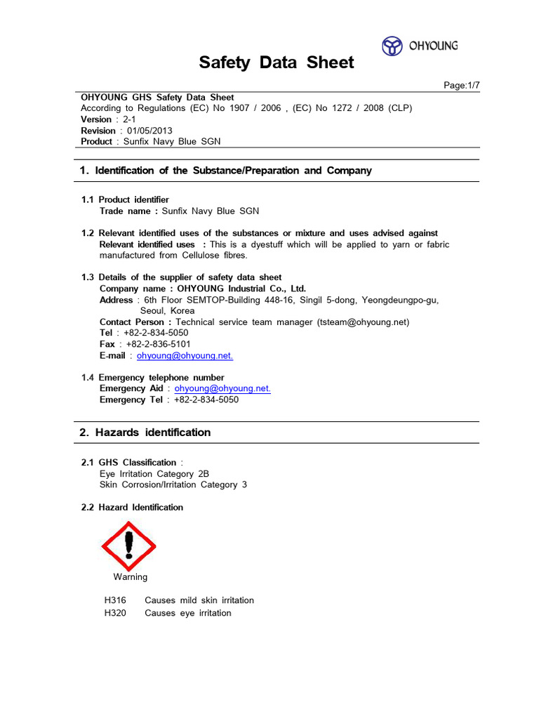 Sunfix Navy Blue SGN | PDF | Personal Protective Equipment | Dangerous Goods