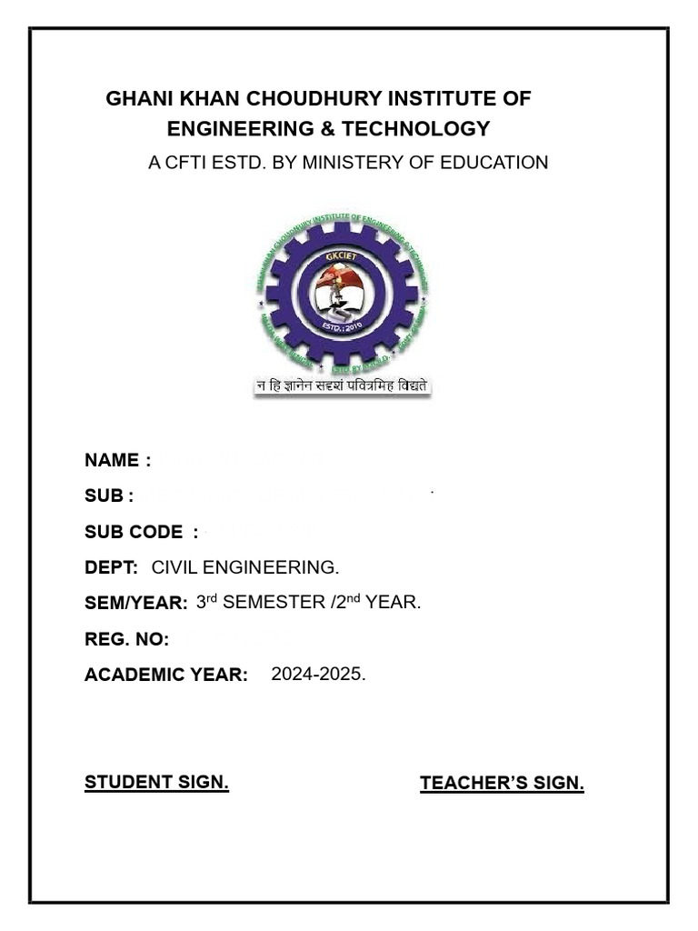 Sumit Basak Construction Materials Lab CEPC309S/1: Ghani Khan Choudhury Institute of Engineering ...