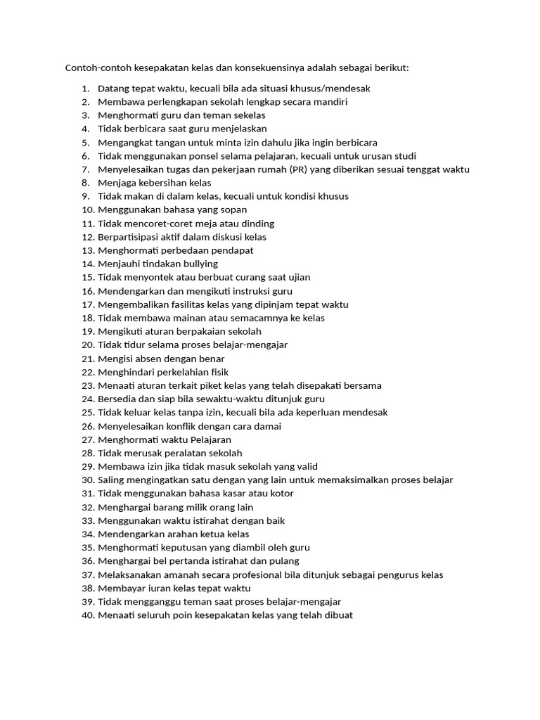 Contoh Kesepakatan Kelas | PDF