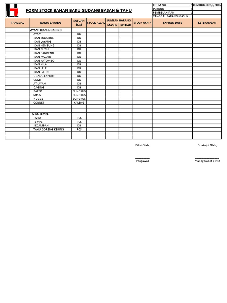 Formulir Pembelian Bahan Baku 2023 | PDF