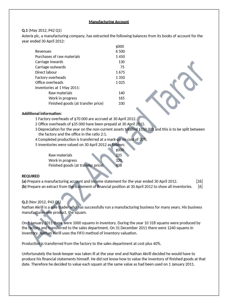 Manufacturing Account(1) | PDF | Profit (Economics) | Income Statement