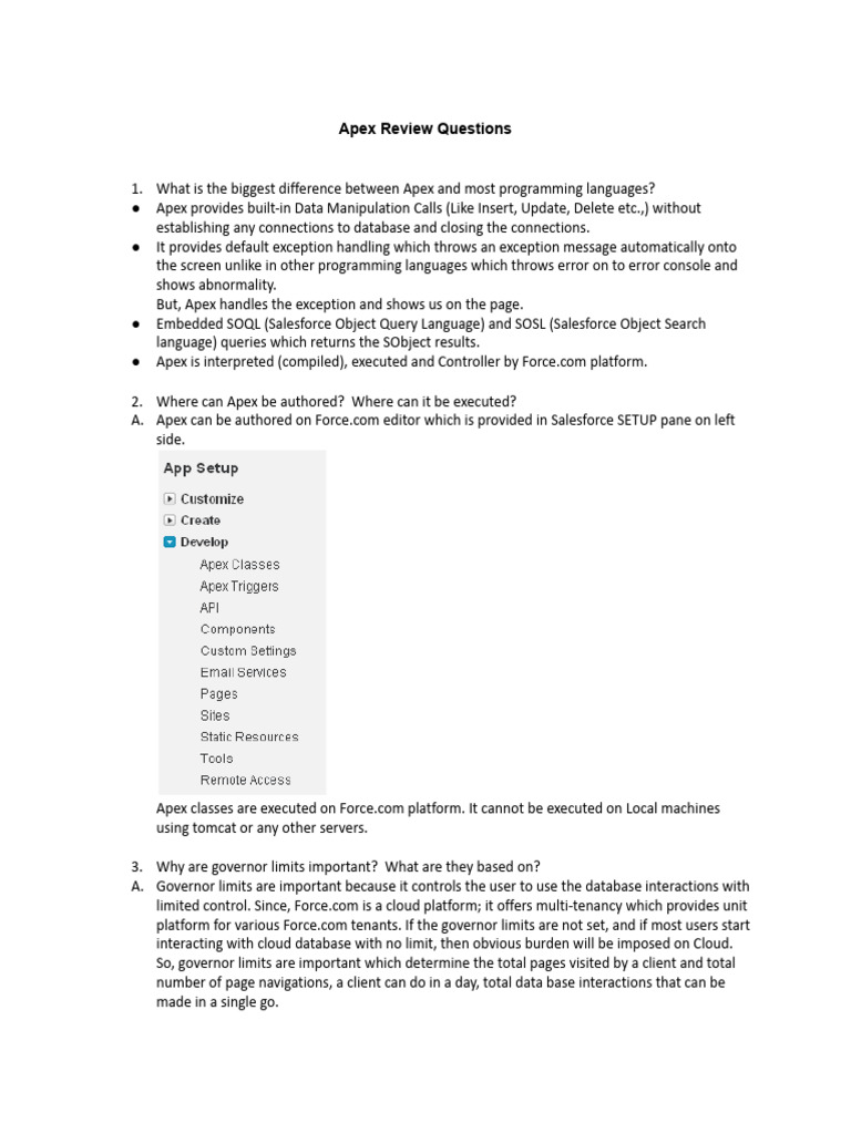 Apex Review Questions - Prepared | PDF | Databases | Method (Computer Programming)