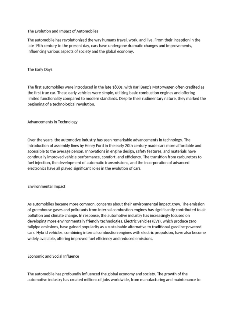 The Evolution and Impact of Automobiles | PDF | Car | Engines