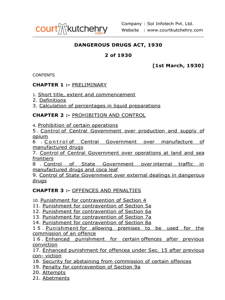 Dangerous Drugs Act 1930 Overview | PDF | Heroin | Bail