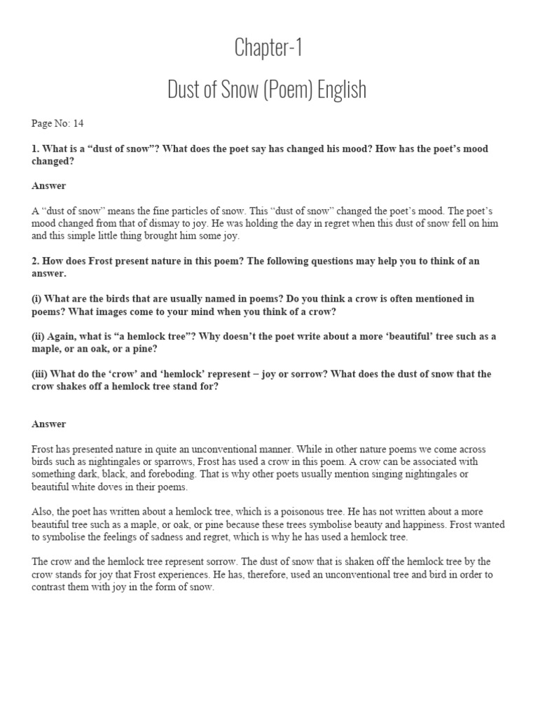 Chapter-1 Dust of Snow (Poem) English | PDF
