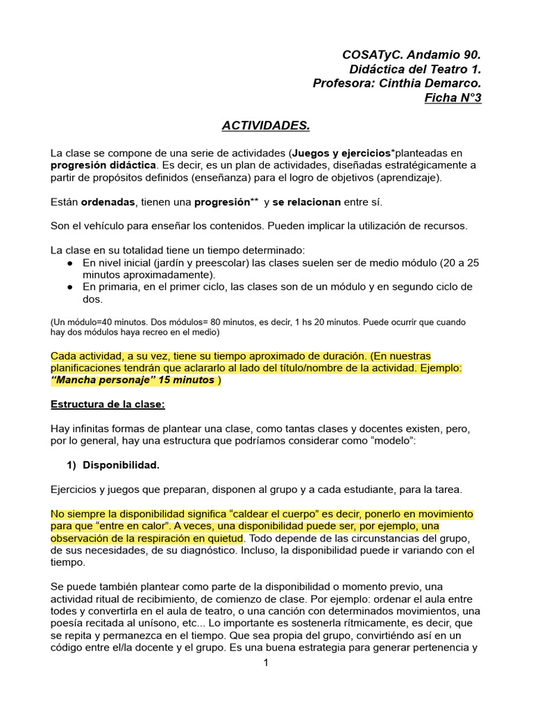 Ficha 3 Planificacion. Actividades. La Clase | PDF | Educación de la ...