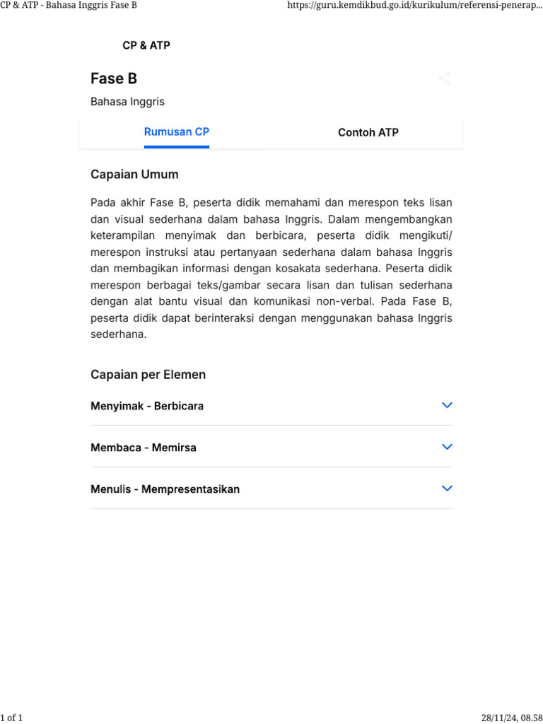CP & ATP - Bahasa Inggris Fase B | PDF