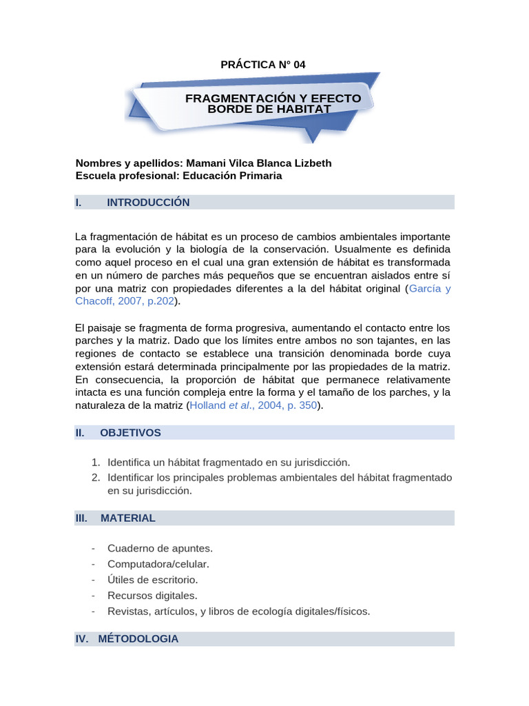 Practica 4. Fragmentación de Habitat | PDF | Destrucción del habitát | Fuego fatuo