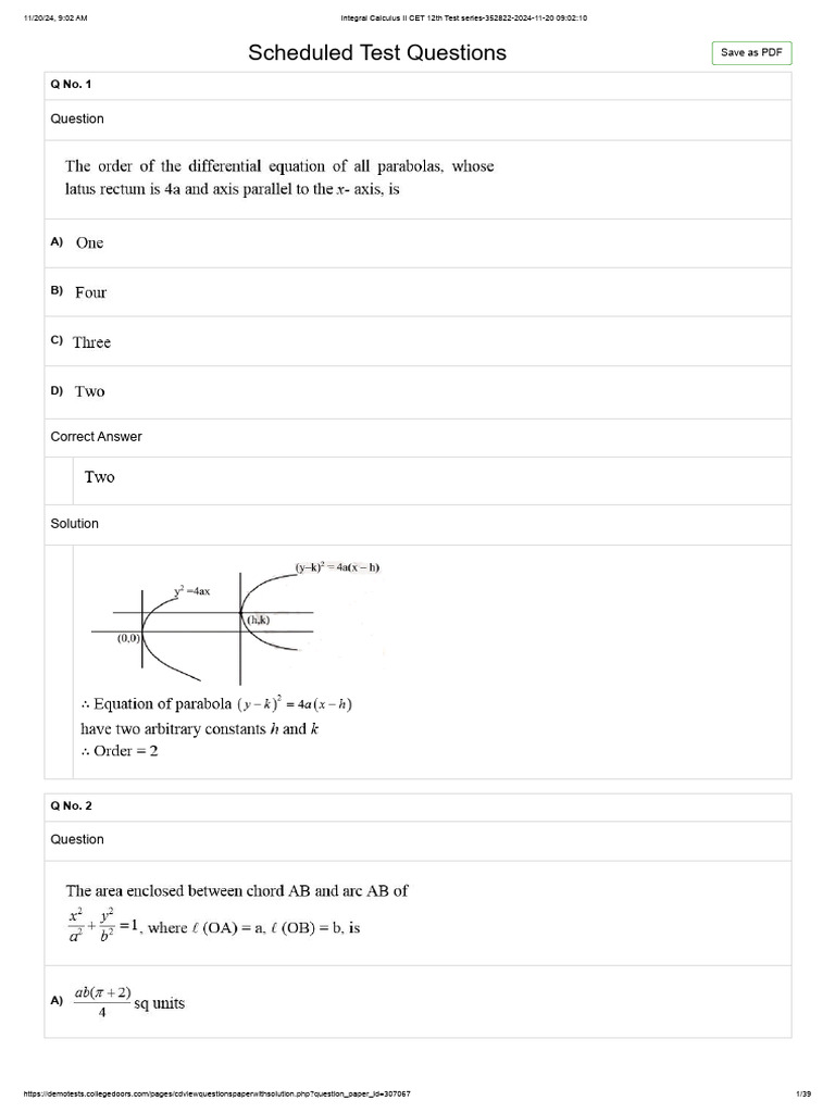 Integral Calculus II Test Questions | PDF | Calculus | Mathematical ...