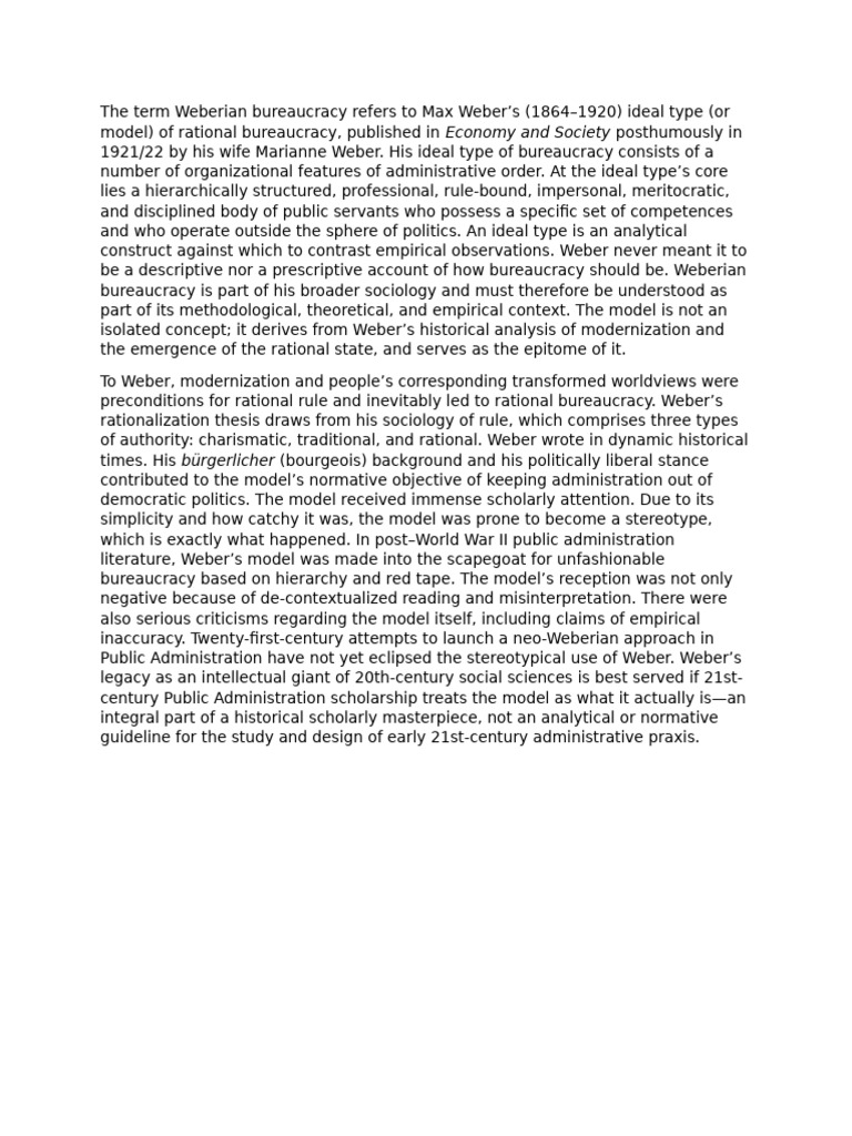 Understanding Weberian Bureaucracy | PDF | Max Weber | Bureaucracy