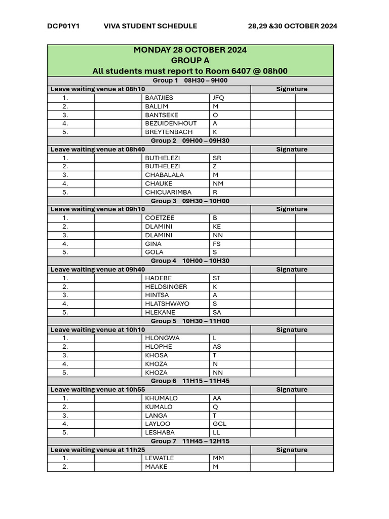 VIVA STUDENT SCHEDULE DCP01Y1 Students List | PDF