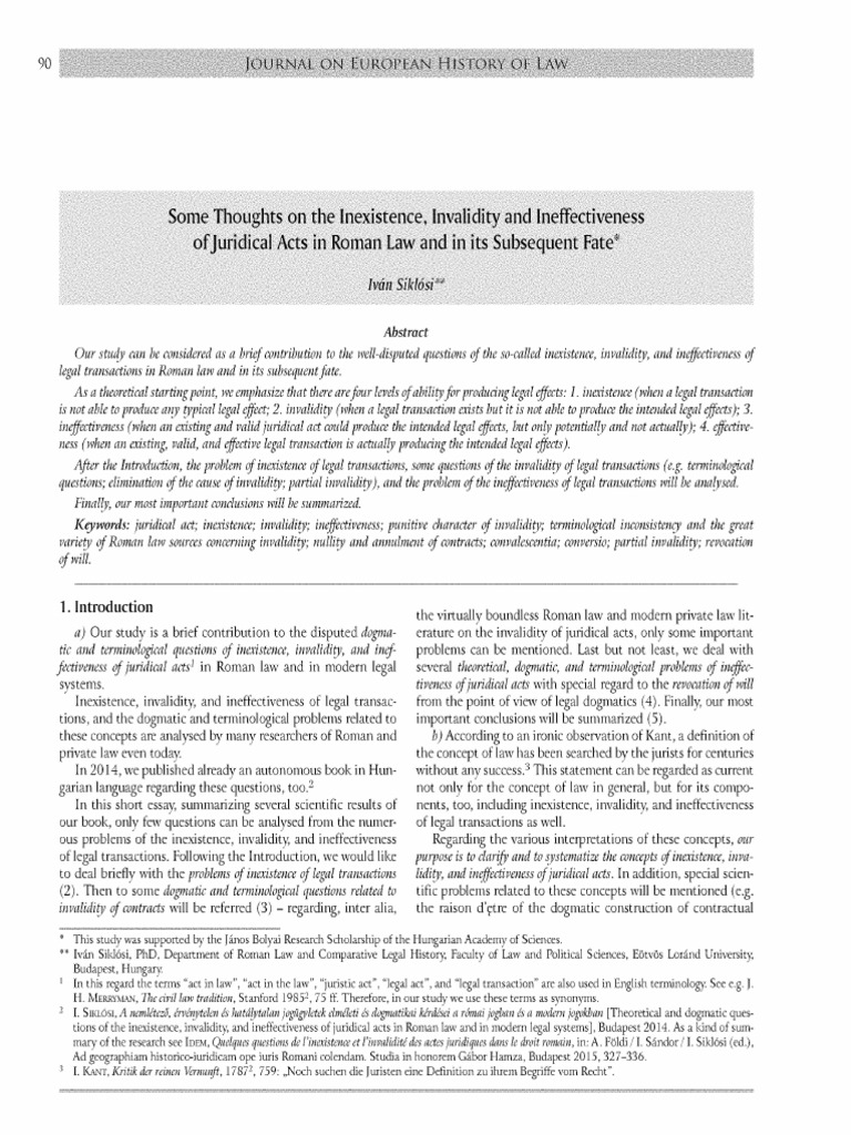 Inexistence, Invalidity, Ineffectiveness in Law | PDF