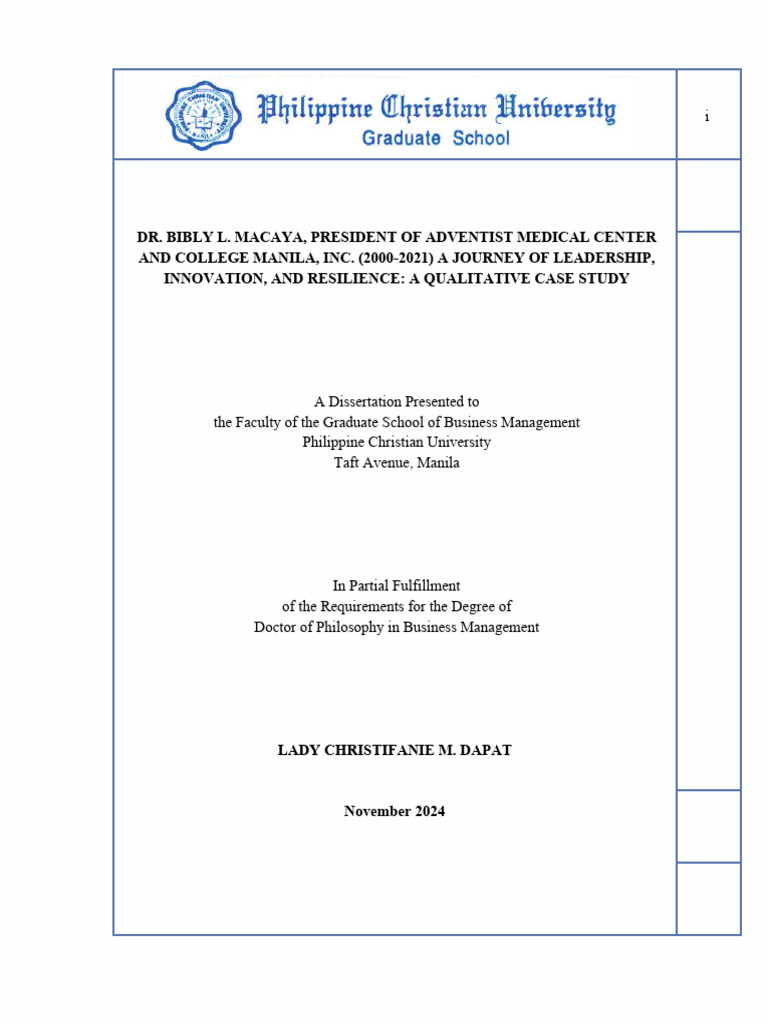 PCU - DAPAT, LADY - President BLMacaya A Qualitative Case Study. Proposal Defense 11252024 | PDF ...