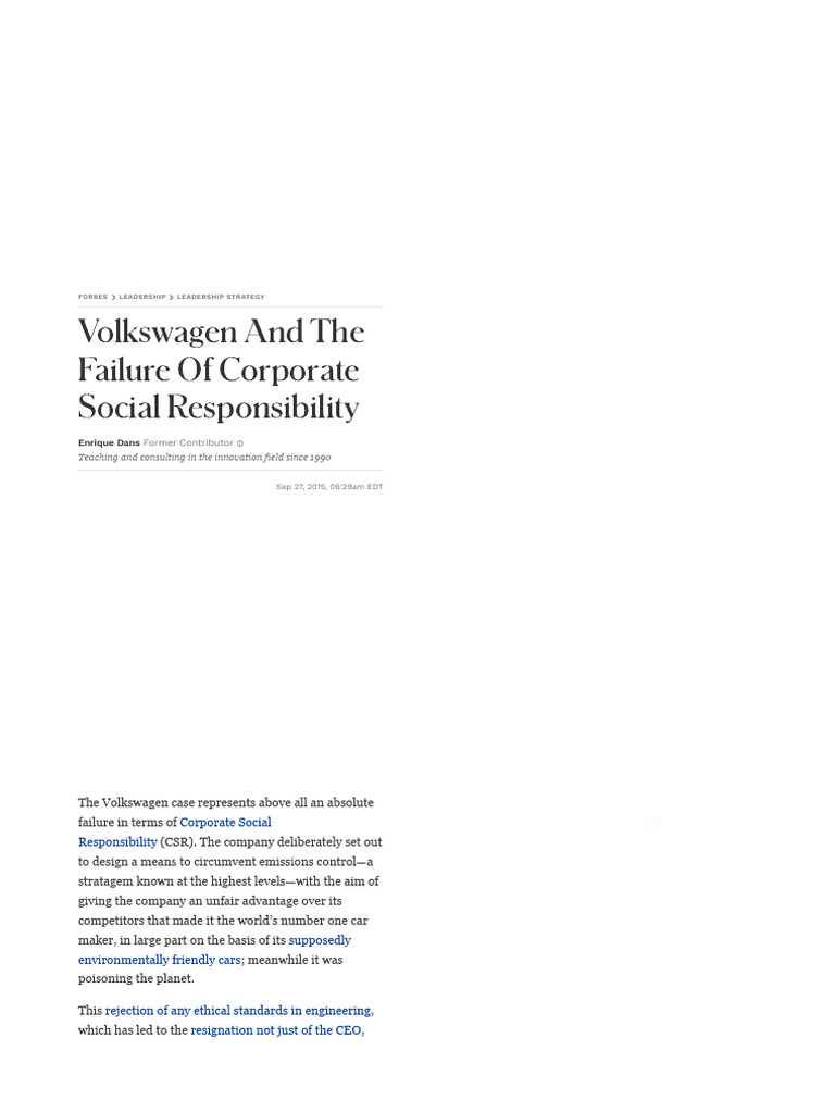 Week 6 Tutorial Case Study Volkswagen Pdf Corporate Social