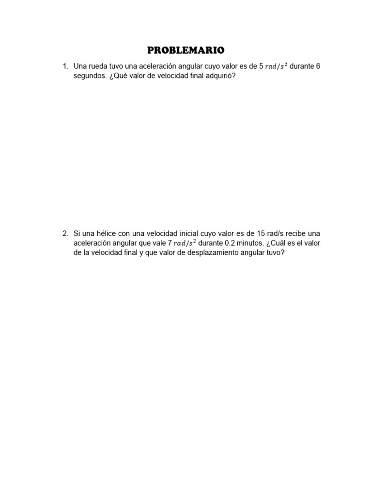 Ejercicios de Aceleración Angular | PDF