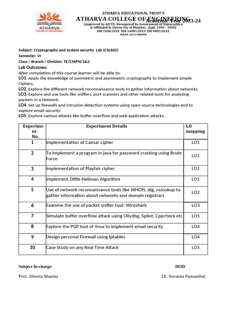 CSS Experiment List - Even 23-24 | PDF